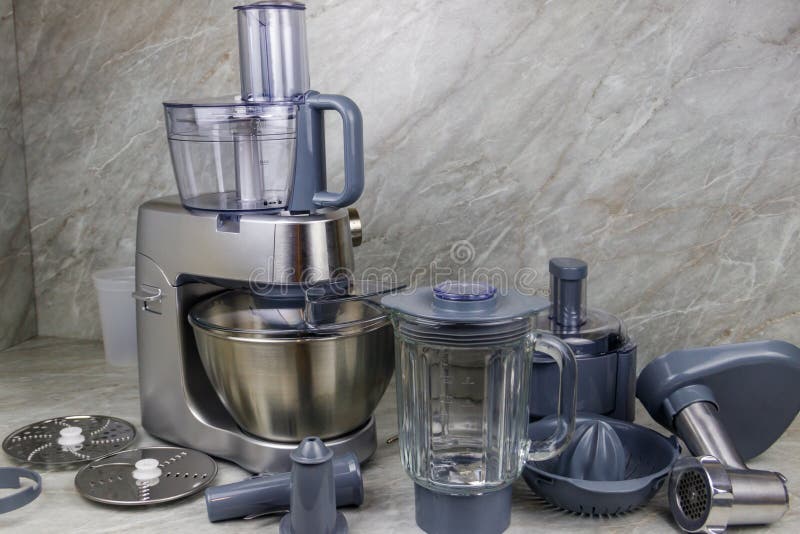 Modern Kitchen Machine with Different Attachments and Accessories Stock ...