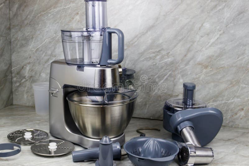 Modern Kitchen Machine with Different Attachments and Accessories Stock ...