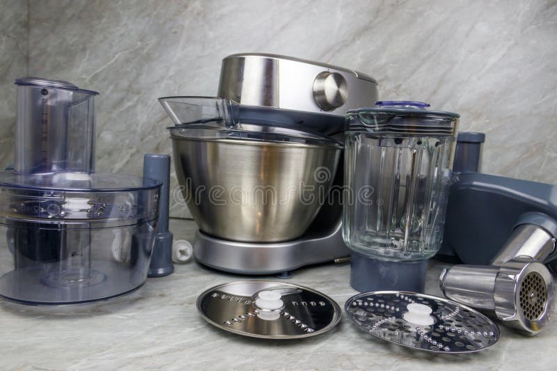 Modern Kitchen Machine with Different Attachments and Accessories Stock ...