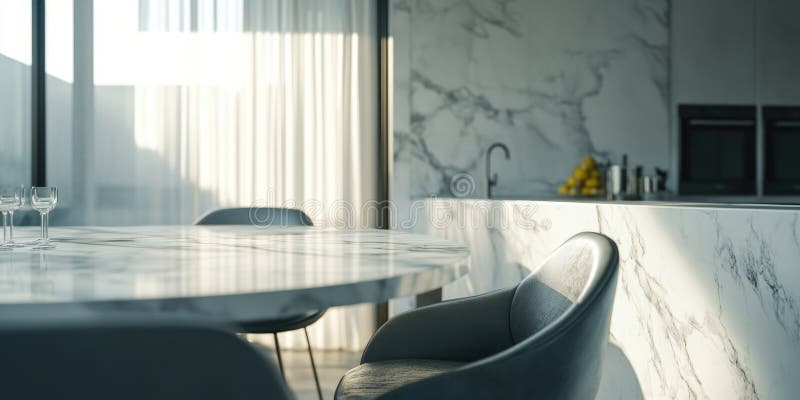Modern Kitchen with Marble Counters and Natural Light Stock Image ...