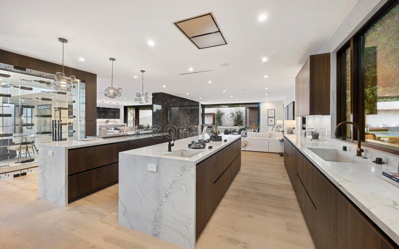 Modern Kitchen with Marble Countertops and a Central Island Stock Photo ...