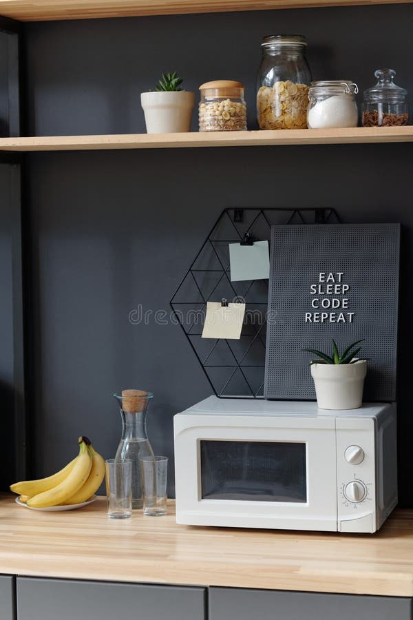 Modern Kitchen with Microwave Oven at Office Stock Photo - Image of ...