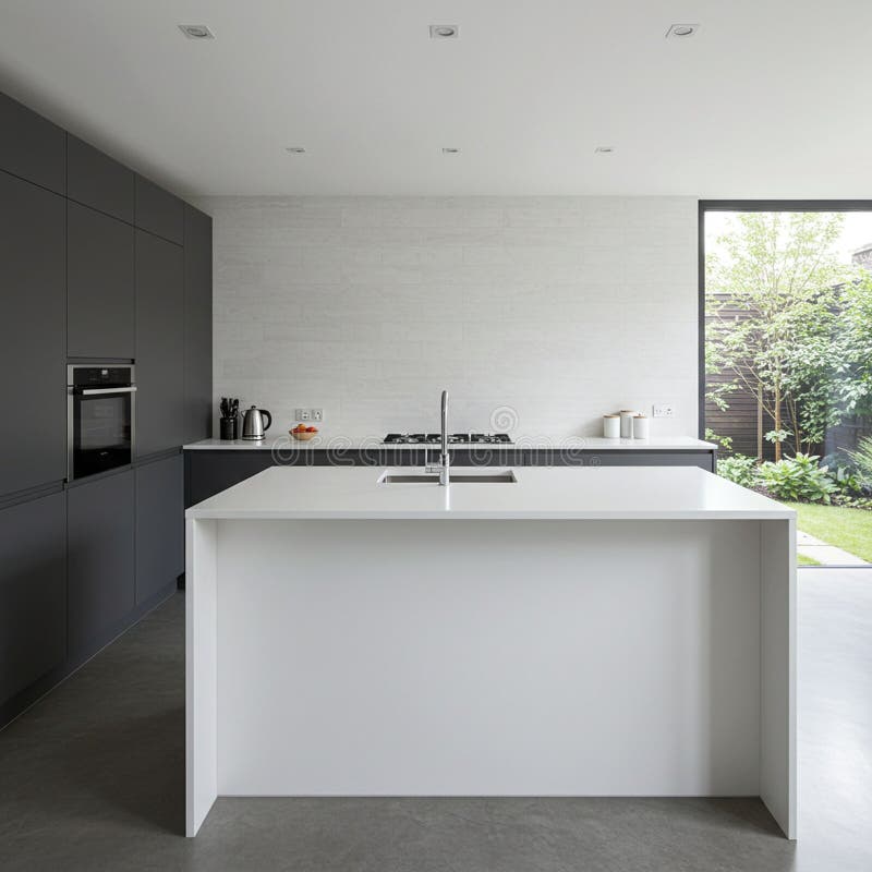 Modern Kitchen Island with Integrated Sink and Minimalist Design Stock ...