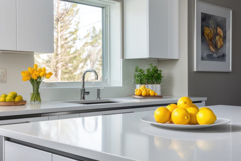Modern Kitchen with Minimalist White Cabinetry and a Single Bowl of ...