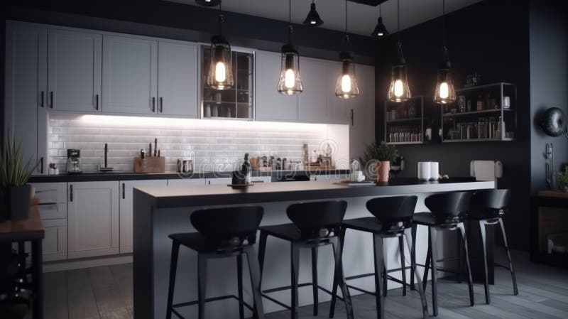 Modern Kitchen in a Minimalistic Loft Style, a Combination of White and ...