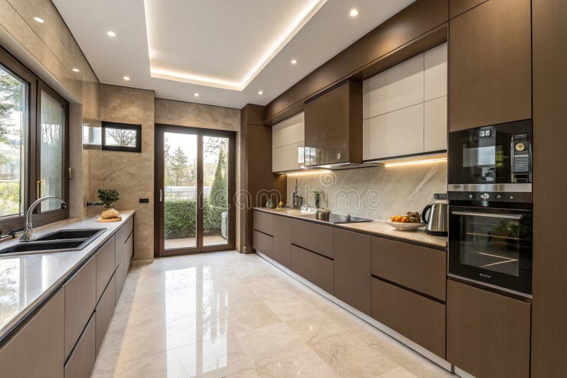 Modern Kitchen with Mocha Mousse Color Scheme and Minimalist Design ...
