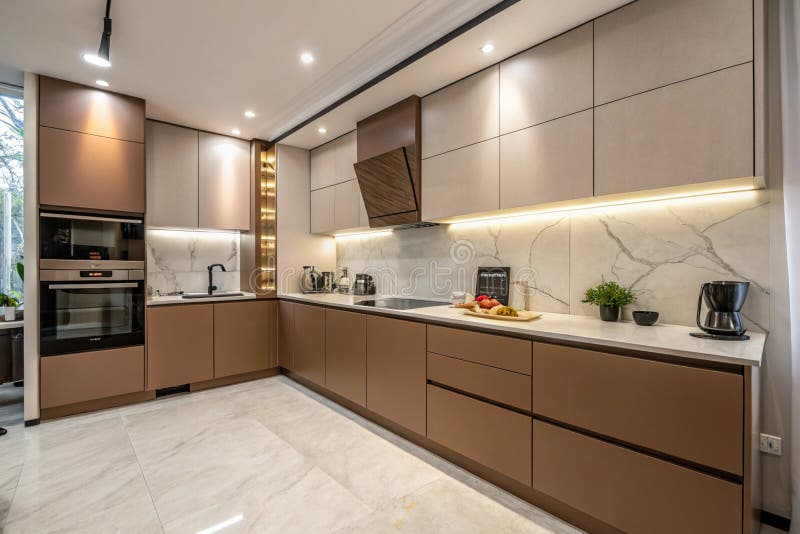 Modern Kitchen with Mocha Mousse Color Scheme and Minimalist Design ...