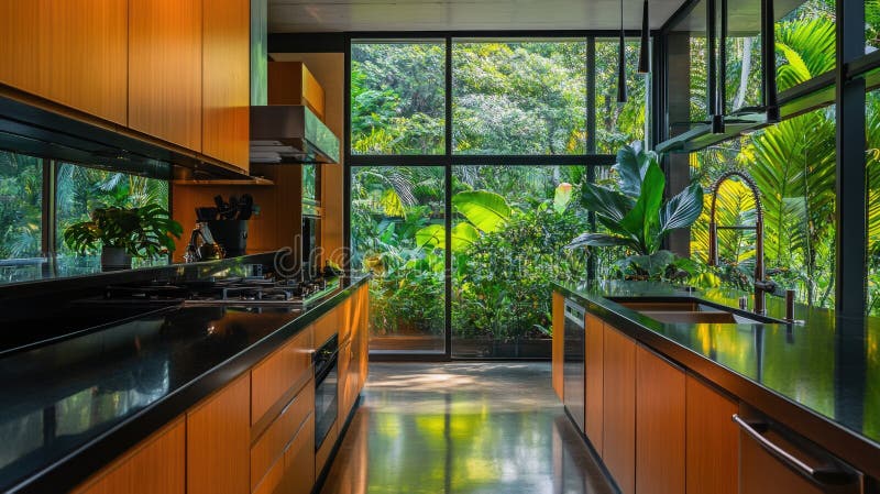 Modern Kitchen with Natural Light Stock Image - Image of garden ...