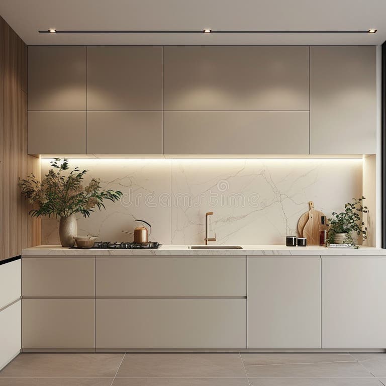 Modern Kitchen with Neutral Tones and Elegant Design Featuring Natural ...