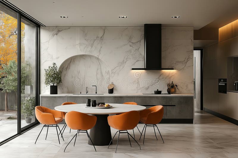 A Modern Kitchen Oasis Featuring Sleek Concrete Surfaces and Vibrant ...