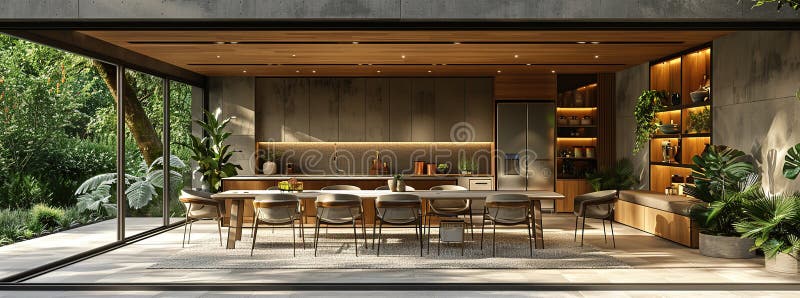 Modern Kitchen with Open Glass Doors and Natural Light Stock ...