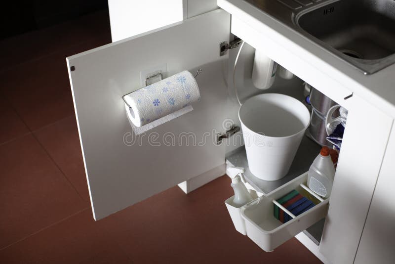 Modern Kitchen Organization. Drawer Under the Sink Stock Image - Image ...