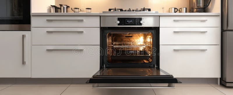 The Modern Kitchen Oven Illuminated and Ready for Culinary Creations ...