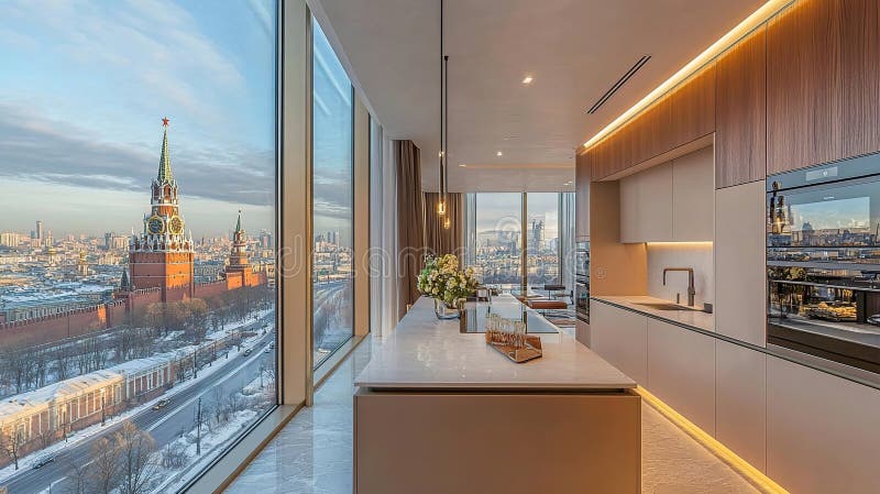 Modern Kitchen Panoramic City Sunrise View Stock Photos - Free ...