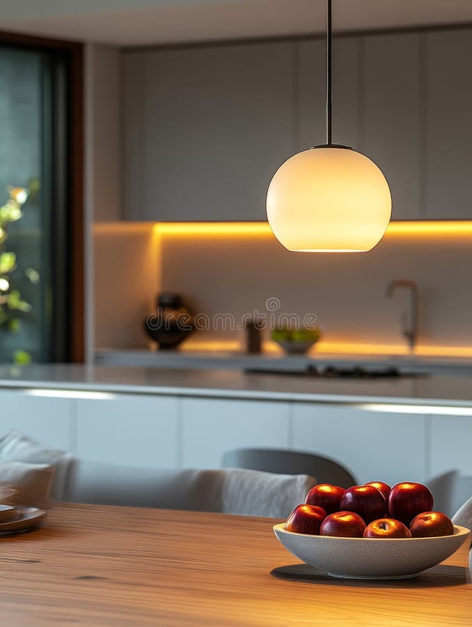 Modern Kitchen Pendant Light Bowl Apples Table Stock Photos - Free ...