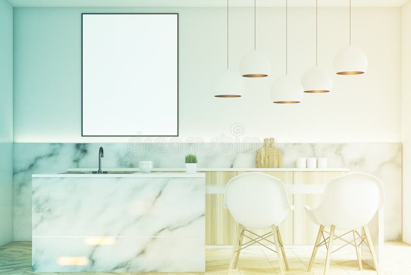 Modern Kitchen with Poster, Front, Toned Stock Illustration ...