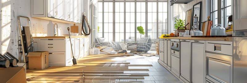 Modern Kitchen Renovation with New Cabinets and Countertops Being ...