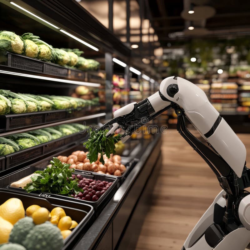 In a Modern Kitchen, a Robotic Arm is Preparing Fresh Vegetables Stock ...