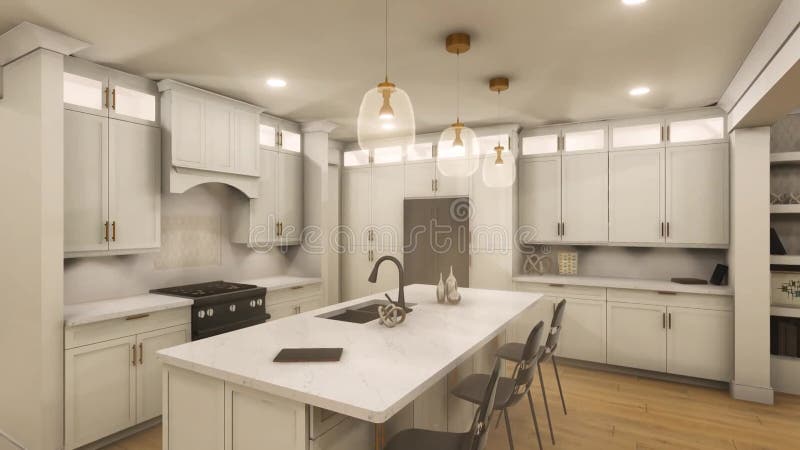 Modern Kitchen Room Interior Design 3d Visualization. Luxurious Kitchen ...