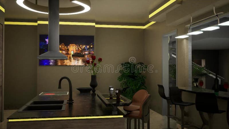 Modern Kitchen Room Interior Design 3d Visualization. Luxurious Kitchen ...