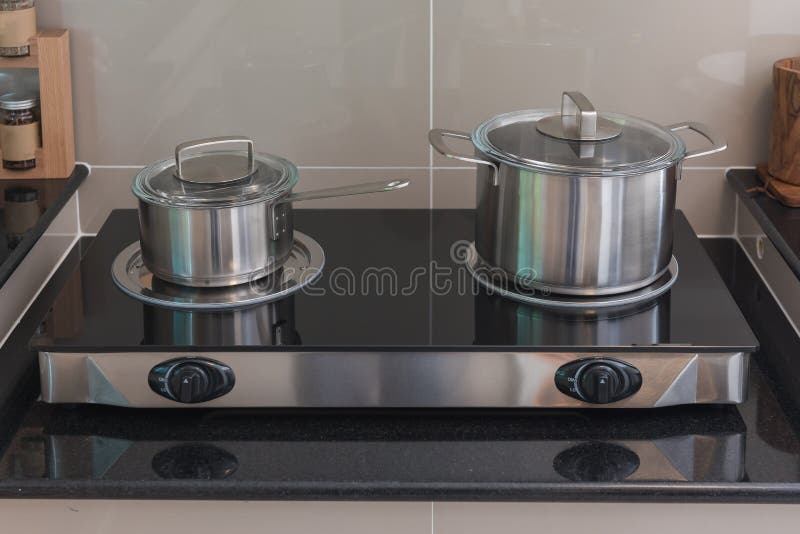 Modern Kitchen Room with Pot and Pan Stock Image - Image of decoration ...