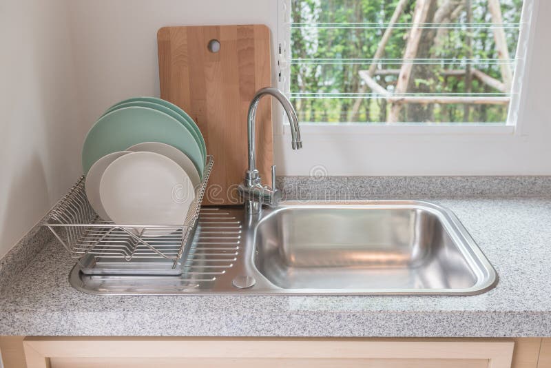 Modern Kitchen Room with Sink on Counter Stock Image - Image of ...