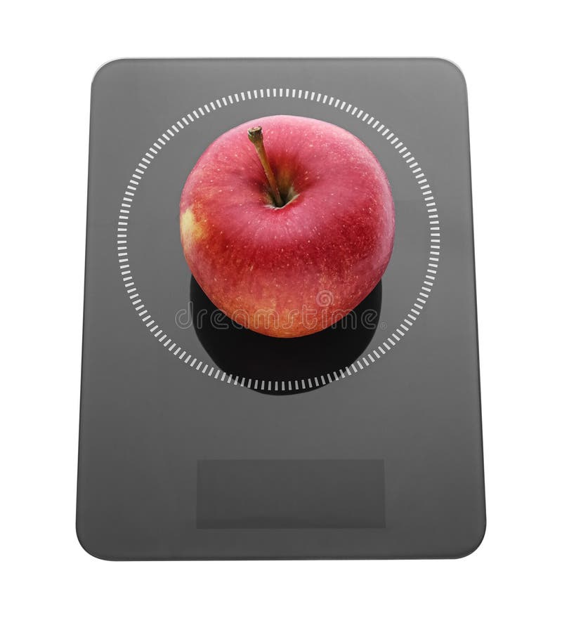 Modern Kitchen Scale with Fresh Red Apple Isolated on White Stock Photo ...