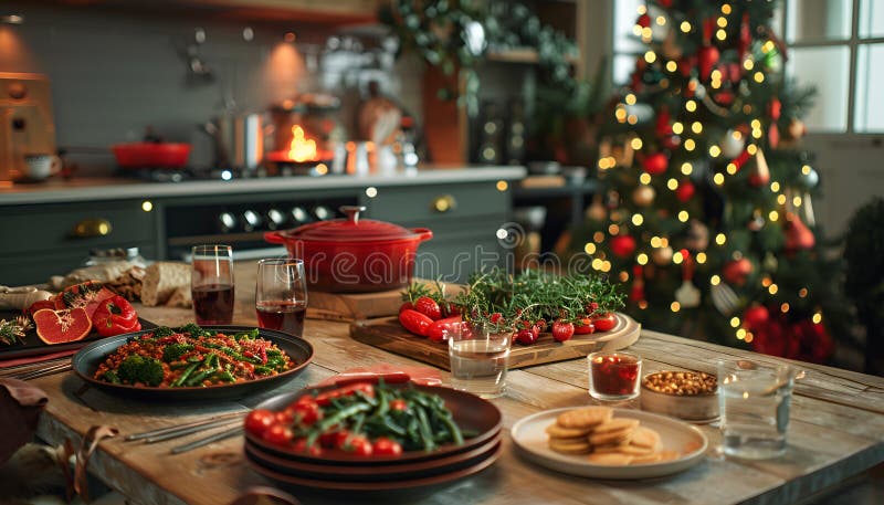 Modern Kitchen Scene with Completely Plant-based Christmas Meal ...