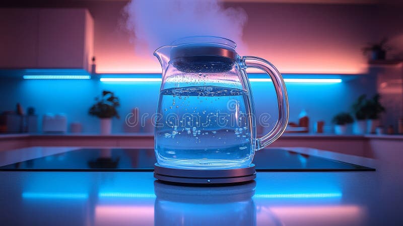 Modern Kitchen Scene with Electric Glass Kettle Boiling Water Stock ...