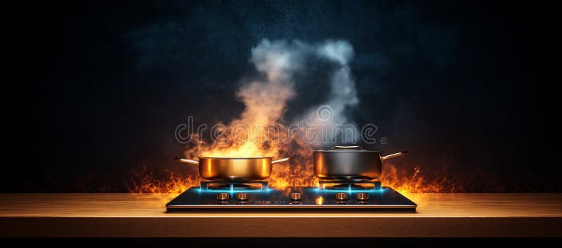 Modern Kitchen Scene Featuring Electric Stove with Two Pots One Pot is ...