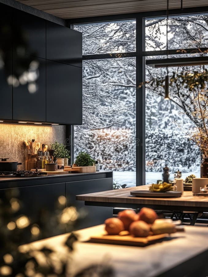 Modern Kitchen Scene stock photo. Image of glass, interior - 386166954