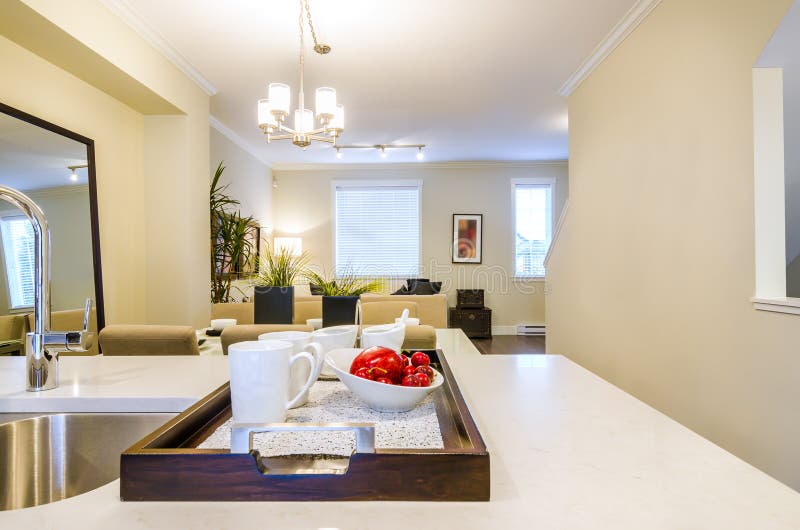 Modern Kitchen with Serving Tray Stock Photo - Image of architecture ...