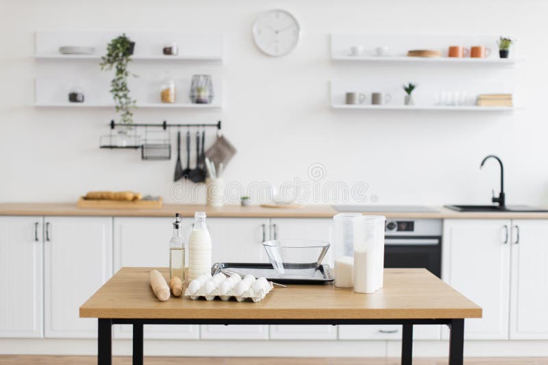 Modern Kitchen Setup Baking Ingredients Wooden Table Stock Photos ...