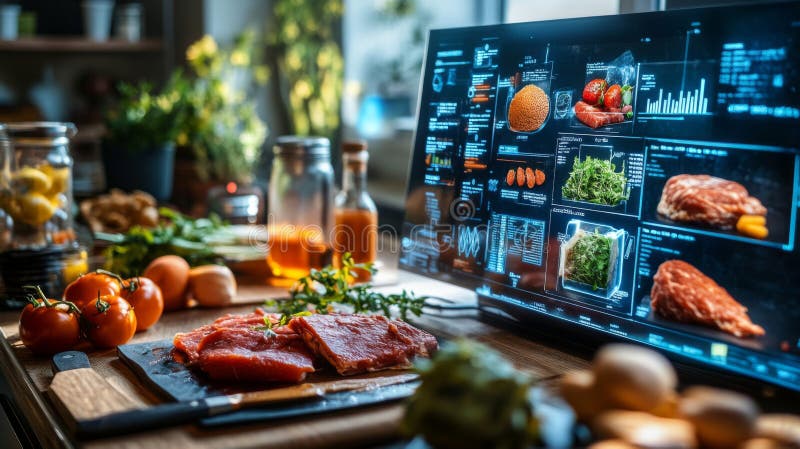 Modern Kitchen Setup Featuring Digital Food Recipe Interface Stock ...