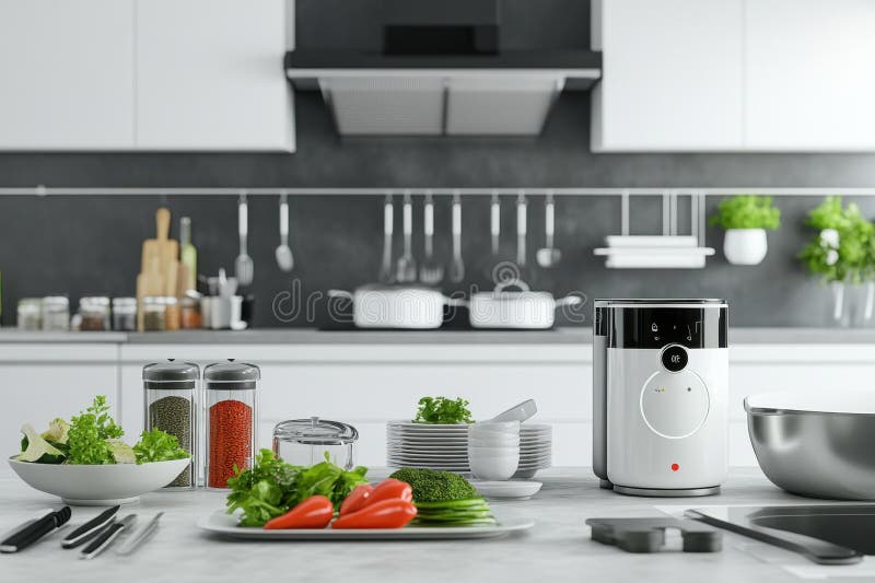 Modern Kitchen Setup with Fresh Vegetables and Cooking Appliances Ready ...