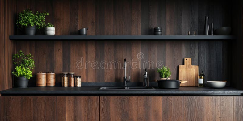 Modern Kitchen Shelf and Herb Display Stock Photo - Image of home ...