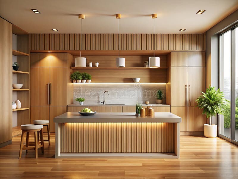 Modern Kitchen Showcase Display Empty Podium Mockup for Product ...