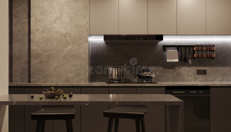 A Modern Kitchen Showcases Its Elements Under Soft White Lighting ...