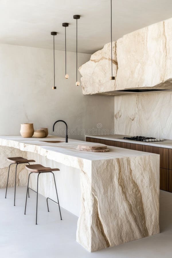 This Modern Kitchen Showcases a Unique Blend of Natural Stone and ...