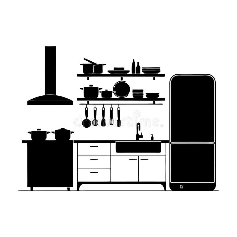 Kitchen Silhouette Art Pans Cooking Silhouette Vectors Vector Art