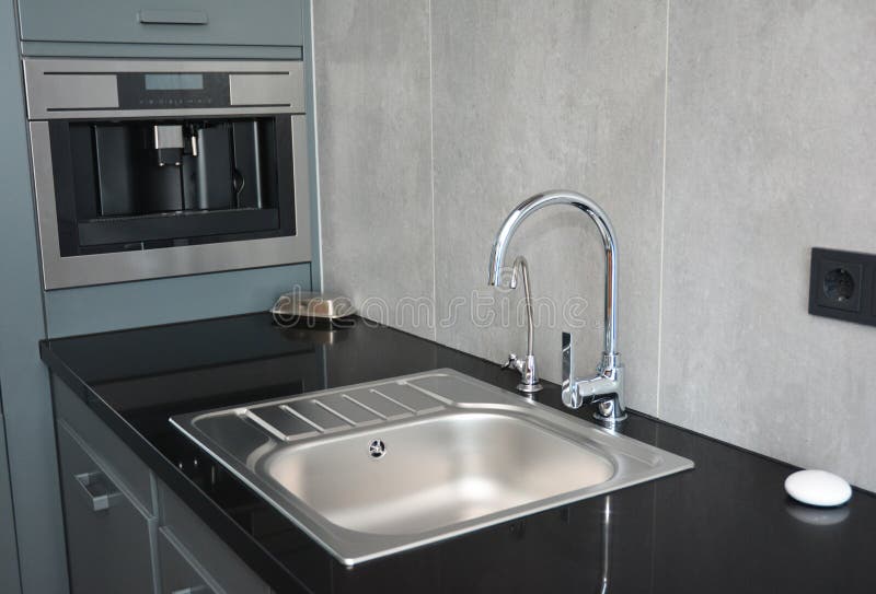 Modern Kitchen Sink, Water Tap and Chrome Faucet for Kitchen Basin ...