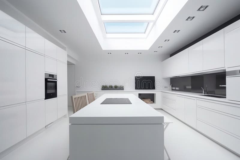 Modern Kitchen with Skylight - Interior Design Perspective Stock ...