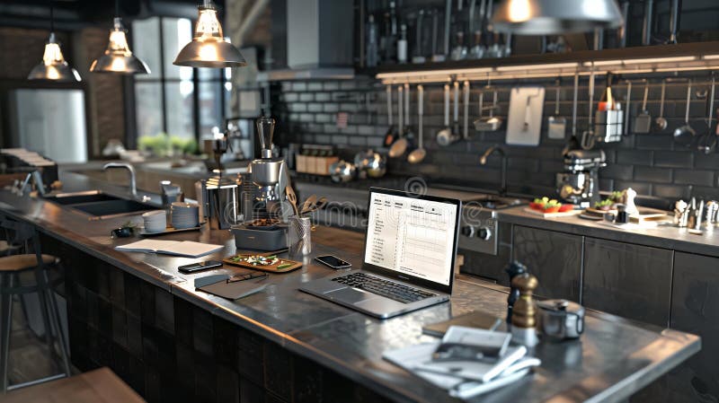 Modern Kitchen Sleek Industrial Design Serves Workspace Featuring ...