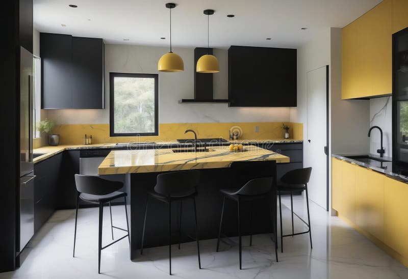 Modern Kitchen, Sleek Matte Black Finishes Stock Illustration ...
