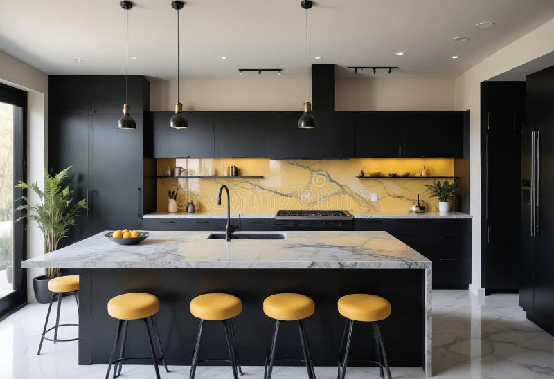 Modern Kitchen, Sleek Matte Black Finishes Stock Illustration ...