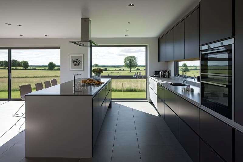 Modern Kitchen with Sleek and Stylish Aluminium Windows Overlooking the ...