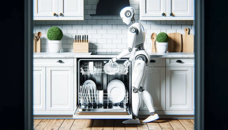 The Robotic Revolution in Home Chores: Unloading Clean Dishes Stock ...
