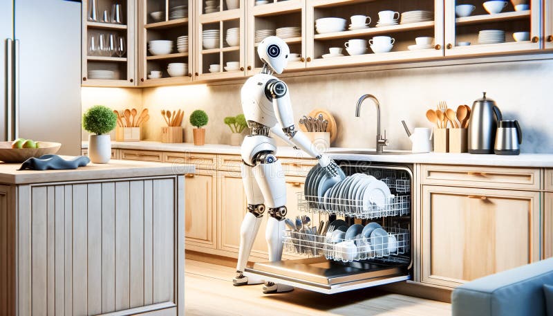 The Robotic Revolution in Home Chores: Unloading Clean Dishes Stock ...