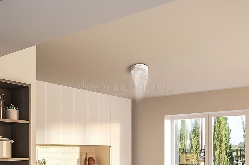 Modern Kitchen with Smart Ceiling Sensor for Enhanced Home Safety Stock ...