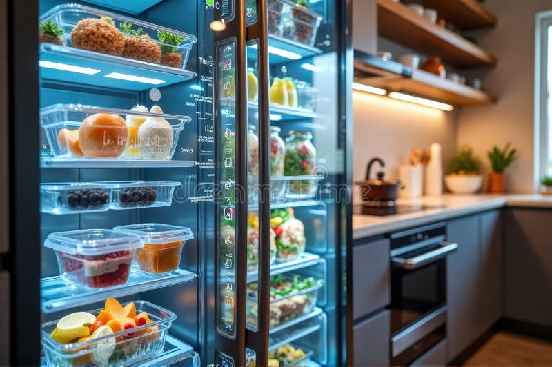 Modern Kitchen Smart Refrigerator Interior Displaying Organized Fresh ...